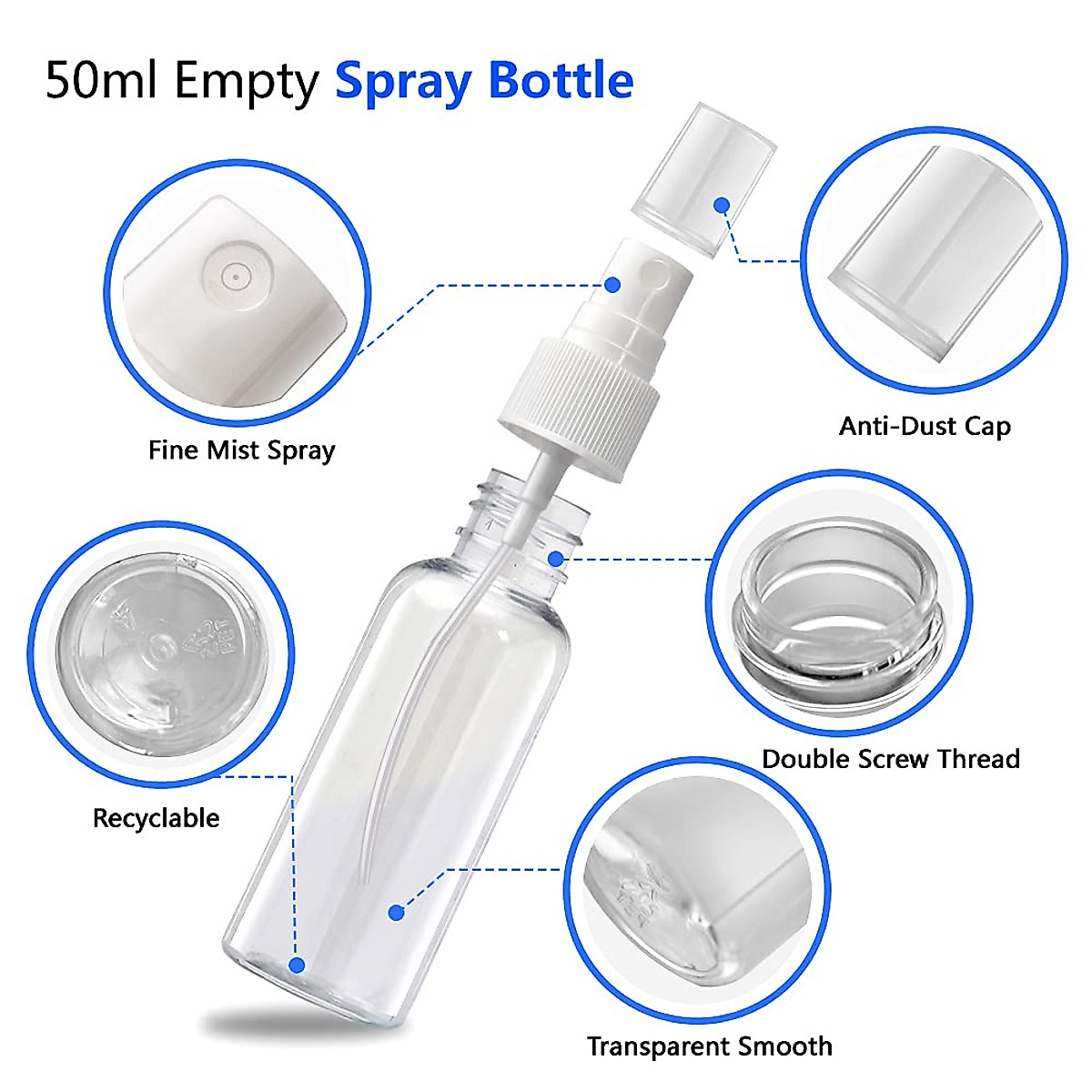 Mini Spray Bottles, 2oz/50ml Small Spray Bottle, Plastic Travel Spray Bottle for Liquids, Refillable Hand Spritzer Bottles for Liquids, Clear Alcohol Spray Bottles with Small Funnel and Bottle Labels