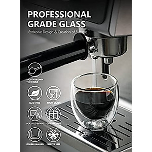 Sweese 4 Ounce Espresso Cups Set of 4, Double-Wall Insulated Glasses Cups Set- Handmade Glass- 408.101