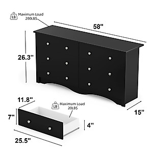 Flamaker 6 Drawer Dresser Chests for Bedroom, Storage Dressers Organizer with Anti-Tilt Devices, Modern Wide Wood Chest of Drawers for Living Room Hallway Entryway (Black)