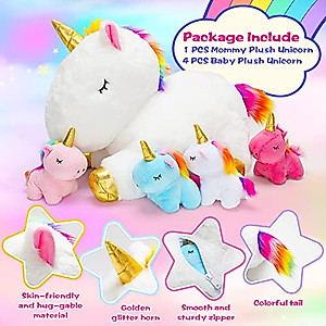 KMUYSL Unicorn Mommy Stuffed Animal with 4 Babies - Soft Plush Toy Set for Ages 3-8, Perfect Valentines & Birthday Gifts