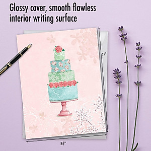 NobleWorks - 1 Beautiful Wedding Congratulations Notecard w/Envelope (Big 8.5 x 11 Inch) - Floral Layered, Newlywed Marriage Gift from All of Us for Bride, Groom - Watercolor Cake J2984FWDG-US