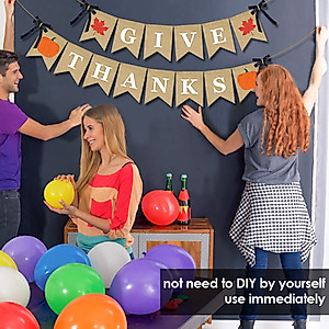 ERKOON Thanksgiving Banner, Give Thanks Burlap Banner Garland Bunting Banner for Harvest Time Thanksgiving Party Decoration