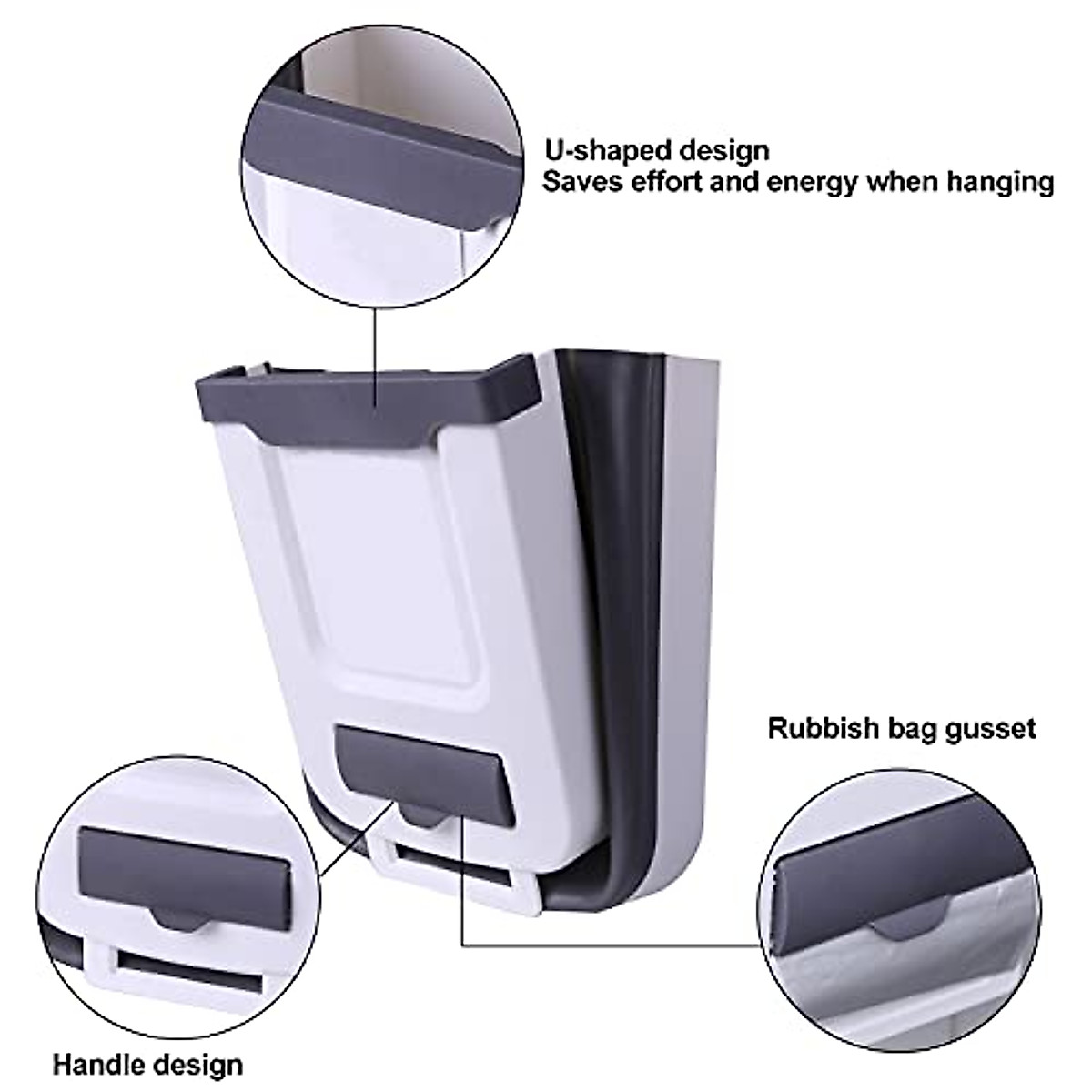 Hanging Folding Trash Can, BESUNTEK 2 Pcs Wall Mounted Kitchen 10L Gallon Plastic Folding Small Garbage Can with 5 Volume Garbage Bag for Cabinet Car Bedroom Bathroom Cupboard Office Camping