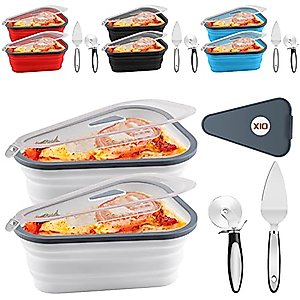 Pizza Storage Container, Expandable Folding Silicone Pizza Storage Container with 10 Microwave Trays, Pizza Pan Organizes to Save Space (Pack of 2) White