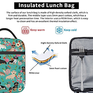 wzialfpo Dachshund Dog Flowers Florals Lunch Box Insulated Lunch Bags Zipper Lunch Bag Cooler Tote Bag For Boys Girls Teens Men Women Office Picnic Travel