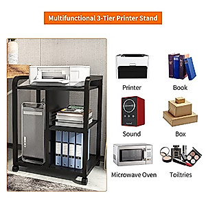 Bertha Burney Printer Stand, 3-Tier Printer Cart with Storage, Mobile Rolling Printer Table with Wheels, Printer Cart with Machine Computer Tower Stand for Home Office