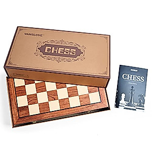 VAMSLOVE Chess Set Large 16''/42cm Folding Wooden Board with Deluxe Weighted Acrylic Chess Pieces - 3.5" King with Storage Slots for Adults House Warming Retirement Gift