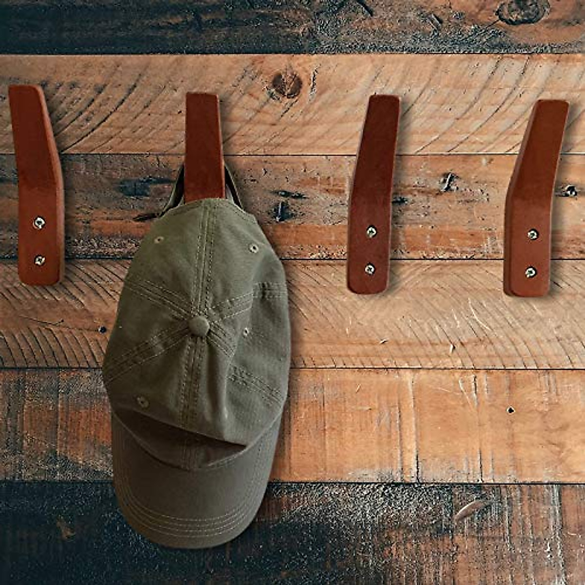 WRIGHTMART Wood Wall Coat Hook, Set of 4, Heavy Duty Hanger, Handmade of Mahogany, for Entryway, Hallway. Bathroom, Kitchen, Home Organizer for Towels, Hats, Cloths (Natural)