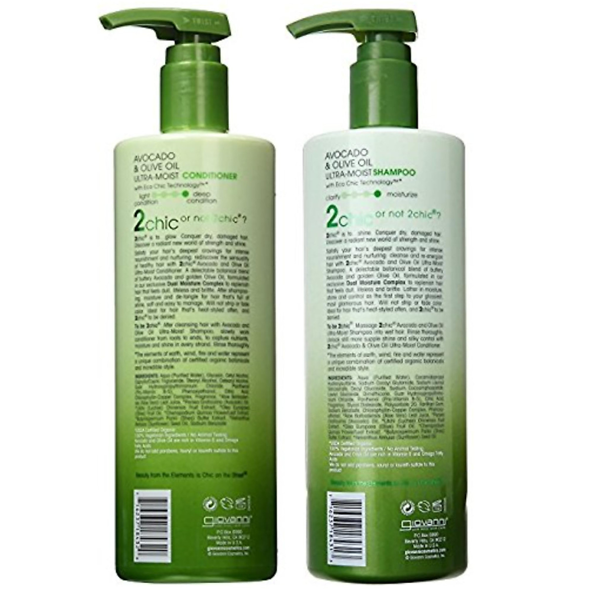 Giovanni 2Chic Ultra-Moist Avocado & Olive Oil Shampoo and Conditioner Set - Moisture & Natural Growth for Men & Women with Moisturizing Aloe Vera, Sulfate Free - 24 Fl Oz (Set of 2)
