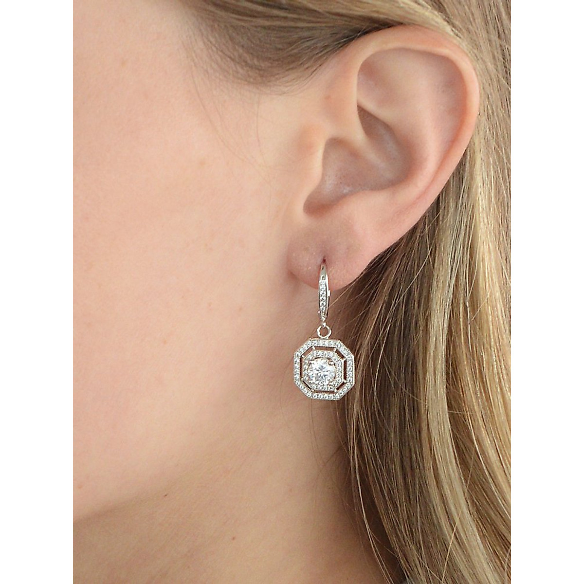 Mariell Art Deco Vintage Wedding CZ Dangle Bridal Earrings with Pave Octagon Drops