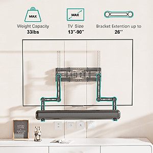 WALI Universal Sound Bar Mount - Compatible with Samsung, Sony, Vizio, Bose, LG, and Roku Sound Bars, Fits Most 23-90 Inch TVs, Adjustable Angle, Supports 33 lbs, Easy Installation, Black