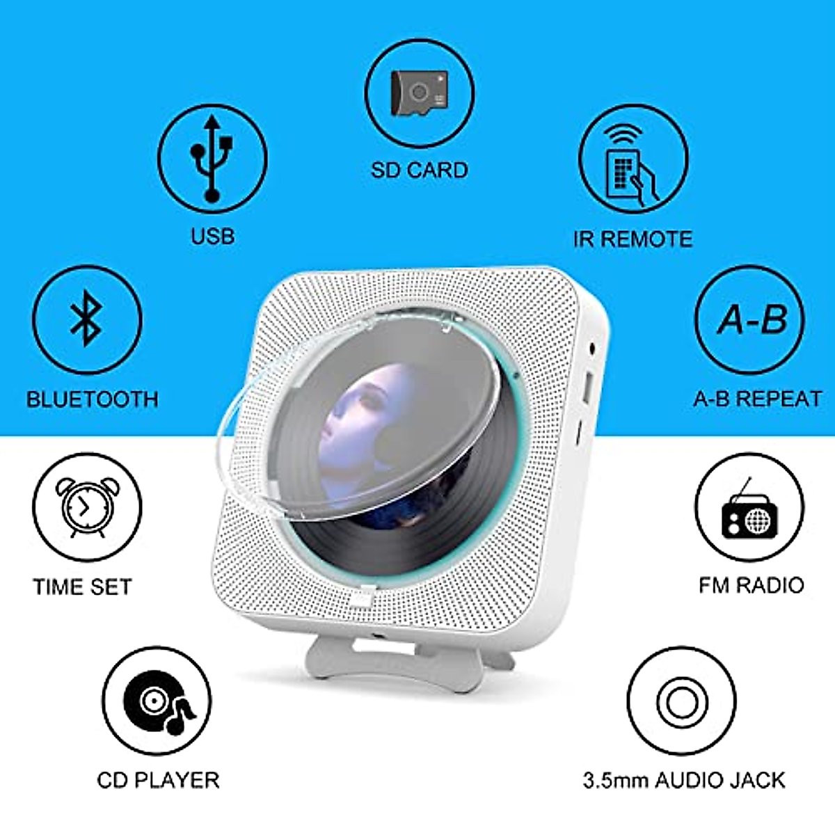 Portable CD Player with Bluetooth, MICOCIOUS Desktop CD Player for Home CD Music Players with Remote Control, Timer, Built-in Dual Speakers with LCD Display/Home Audio Boombox/FM Radio