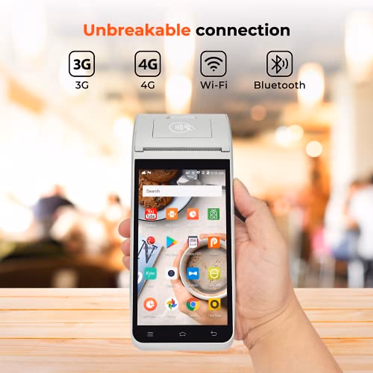 MUNBYN POS Receipt Printer, Android 9.0 POS, Wireless 58mm Bluetooth Receipt Printer, 4G, Wi-Fi POS System, 5.5" Touch Screen Android Handheld POS Terminal, CashStock Loyverse iREAP Retail Sales Print