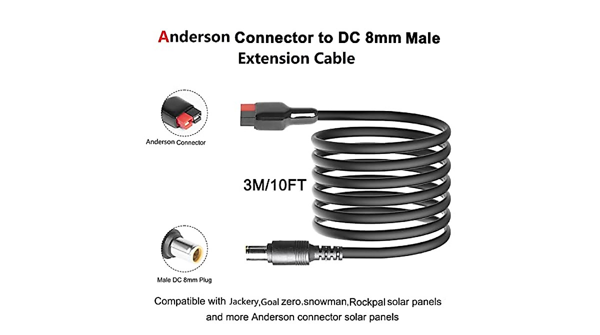 MJPOWER 10FT Anderson-to-8mm Solar Cable - Durable & Safe