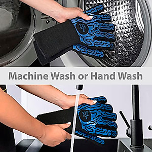 Extreme Heat Resistant BBQ Grill Gloves, Oven Mitts, Protection Up to 1472°F, Aramid Fiber, Non-Slip Silicone.