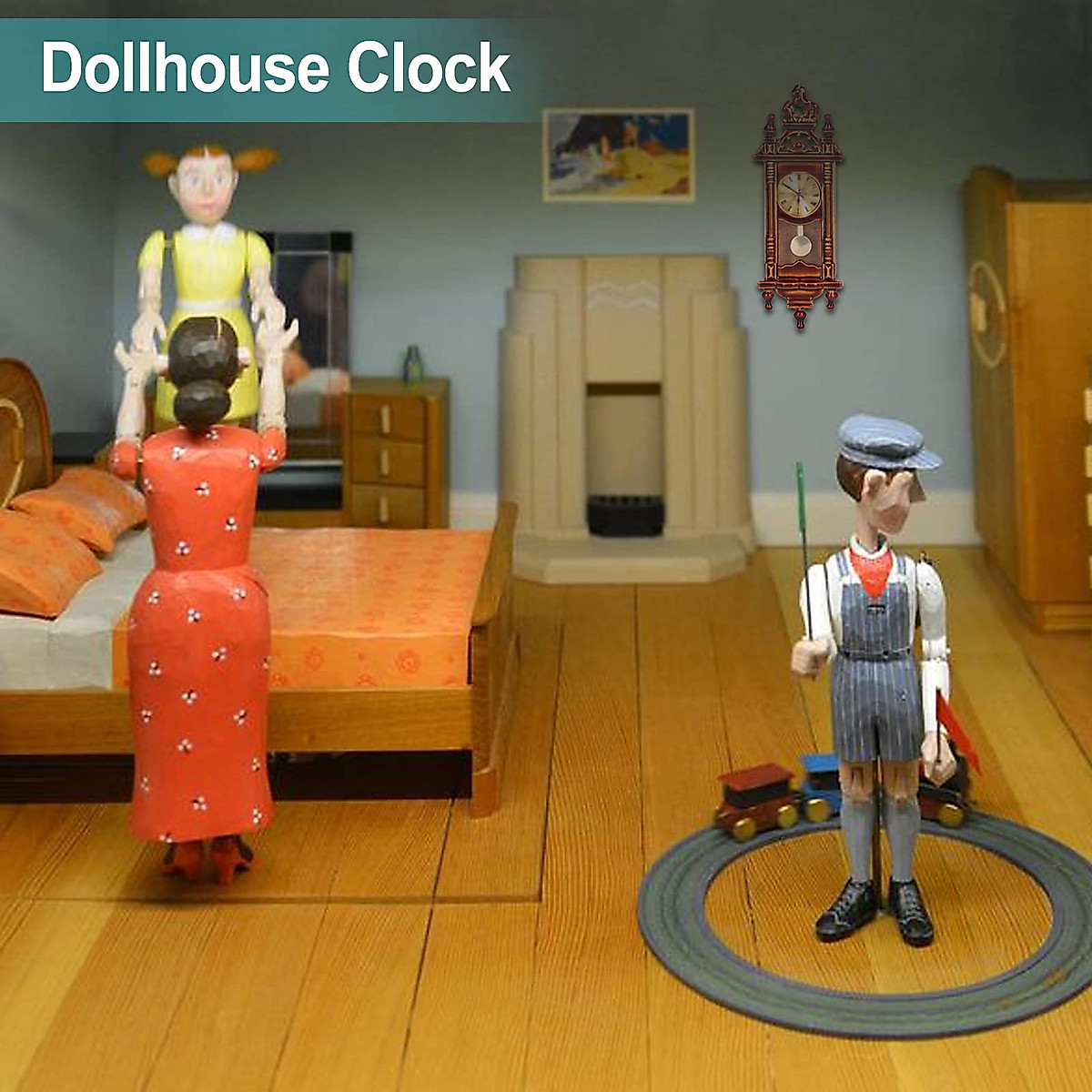 plplaaoo 1:12 Scale Dollhouse Wall Clock, Miniature Dollhouse Vintage Clock Decoration Accessories, Exquisite Wooden Grandfather Clock Living Room Furniture Toy for Doll House Decoration