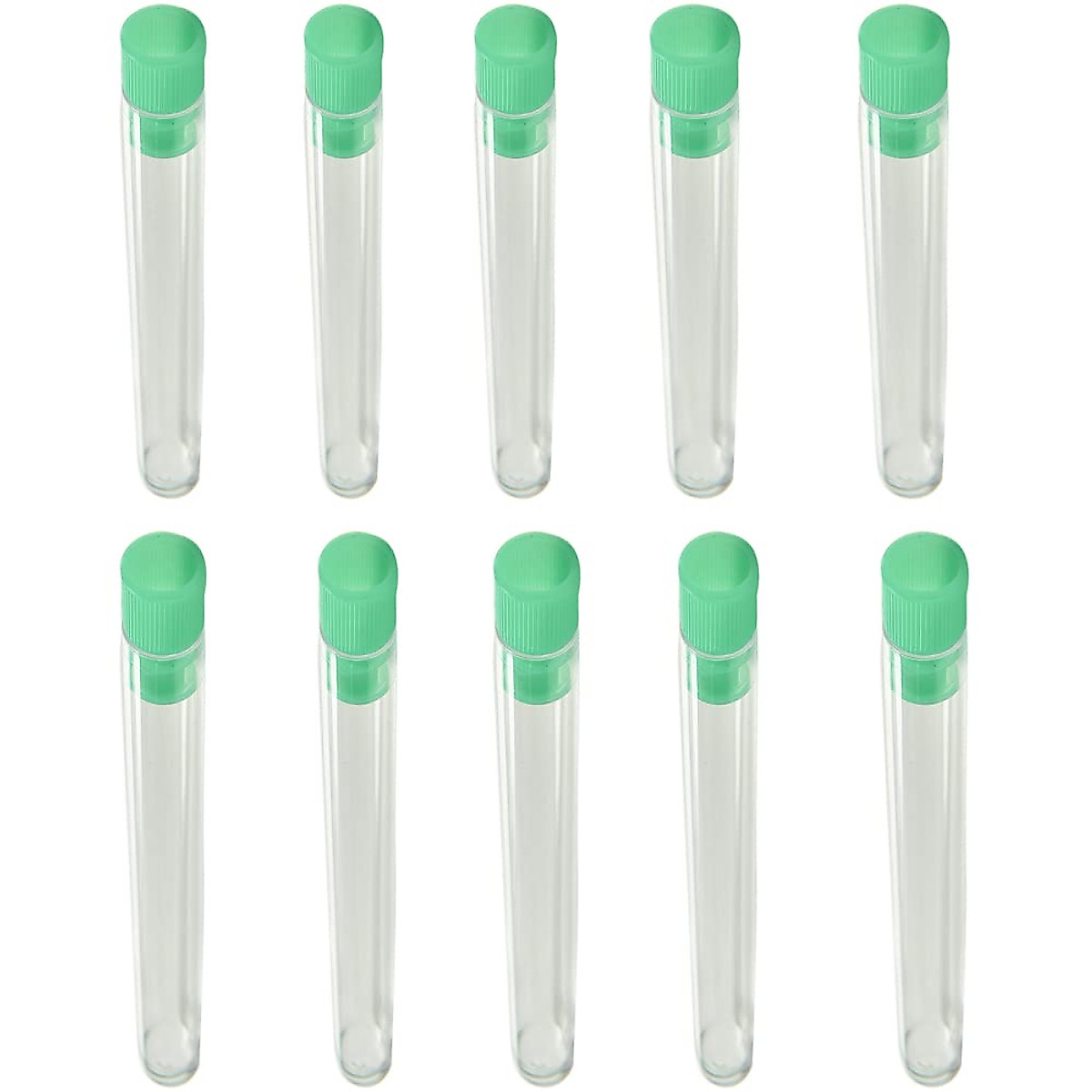 10Pcs 7x100mm Test Tubes with Green Caps Clear Plastic Test Tubes Set for Halloween, Christamas, Scientific Themed Kids Birthday Party Supplies, Daily Storage Home Storage Box Sealed Bottle.
