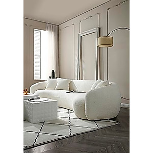 5-Seater Boucle Upholstered Curved Cloud Sofa, Luxury Half Moon Leisure Couch, Oversized Teddy Fleece Modular Sectional Sofa&Couches with Throw Pillows for Living Room, Apartment