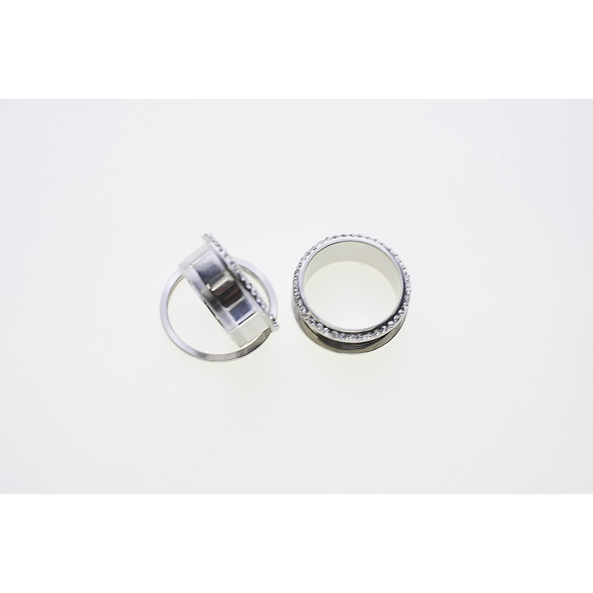 A Pair of 25mm 1 Inch Surgical Steel Screw Fit Plain Flesh Tunnel Ear Plugs Choose Your Design (Steel with Rounded Edges and Clear Gem) AP704