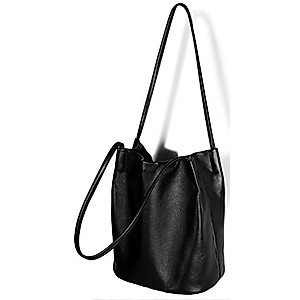 Iswee Genuine Leather Shoulder Bags Purse Totes Hobo Bucket Handbags for Women (Black)