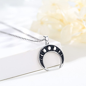 CHENGHONG Moon Phase Necklace 925 Sterling Silver Cresent Moon Necklace Moon Charm Jewelry Gifts for Women Men