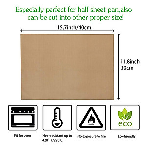 Half Sheet Pan Liners, 12x16 Inches, Reusable Baking Parchment Sheets, Nonstick Cookie Baking Mat, Teflon Baking Sheet for Half Sheet Baking Pan, Washable & Eco-friendly (10 Pieces)