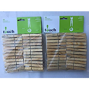 Touch Wooden Clothes Pins, 2 Packs of 50 (100 Pieces Total)