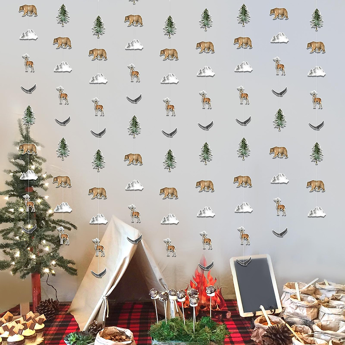 Sursurprise Adventure Party Decorations, 8Pcs Adventure Garlands Mountain Tree Hanging Streamer, Let The Adventure Begin Forest Woodland Party Supplies for Baby Shower Birthday