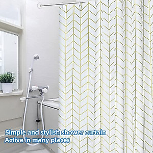 aceyoon Shower Curtain 71" x 78" Waterproof Fabric Liner, Gold Striped Shower Curtain for Bathroom with 12 Hooks, Machine Washable & Water Resistant Bath Curtain Accessories
