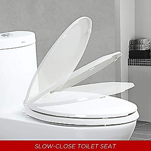 WSSROGY Elongated Toilet Seat with Lid, Slow Close Seat and Lids, Fits Standard Elongated or Oblong Toilets, Oval, Plastic,White