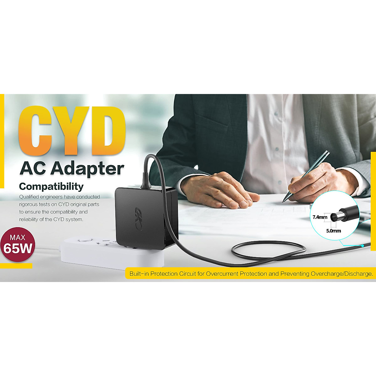 CYD 65W Laptop Power Cord Compatible for Dell Vostro Charger P28F PP29L PP39L P02E P17E P25F P39F PP02X PP04X PP05L PP08L DA65NM111 Latitude Vostro Precision Studio Xps Extra 8.2 Ft Power-Cable