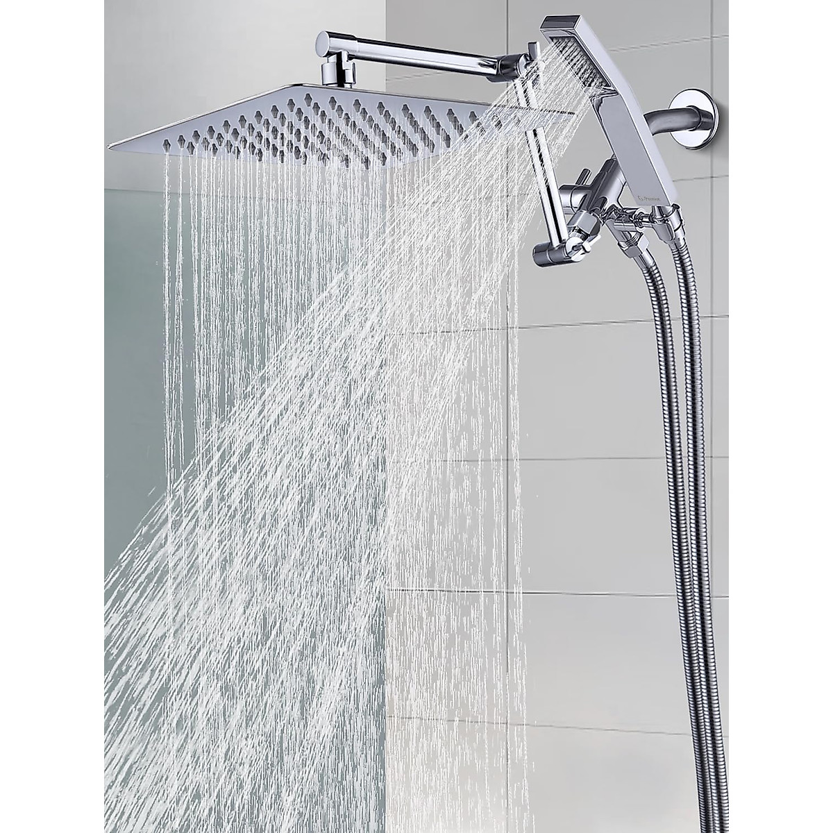 G-Promise All Metal 12 Inch Rainfall Shower Head with Handheld Spray Combo| 3 Settings Diverter|Adjustable Extension Arm with Lock Joints |71 Inches Stainless Steel Hose (Chrome)