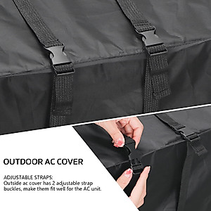 BEWAVE 2 Pack Indoor Outdoor Window Air Conditioner Cover Adjustable Window AC Unit Cover with Drawstring Double Insulation 25"x17"x3.5" for Inside Dust-Proof Waterproof 25.5”x20.5”x18” for Outside