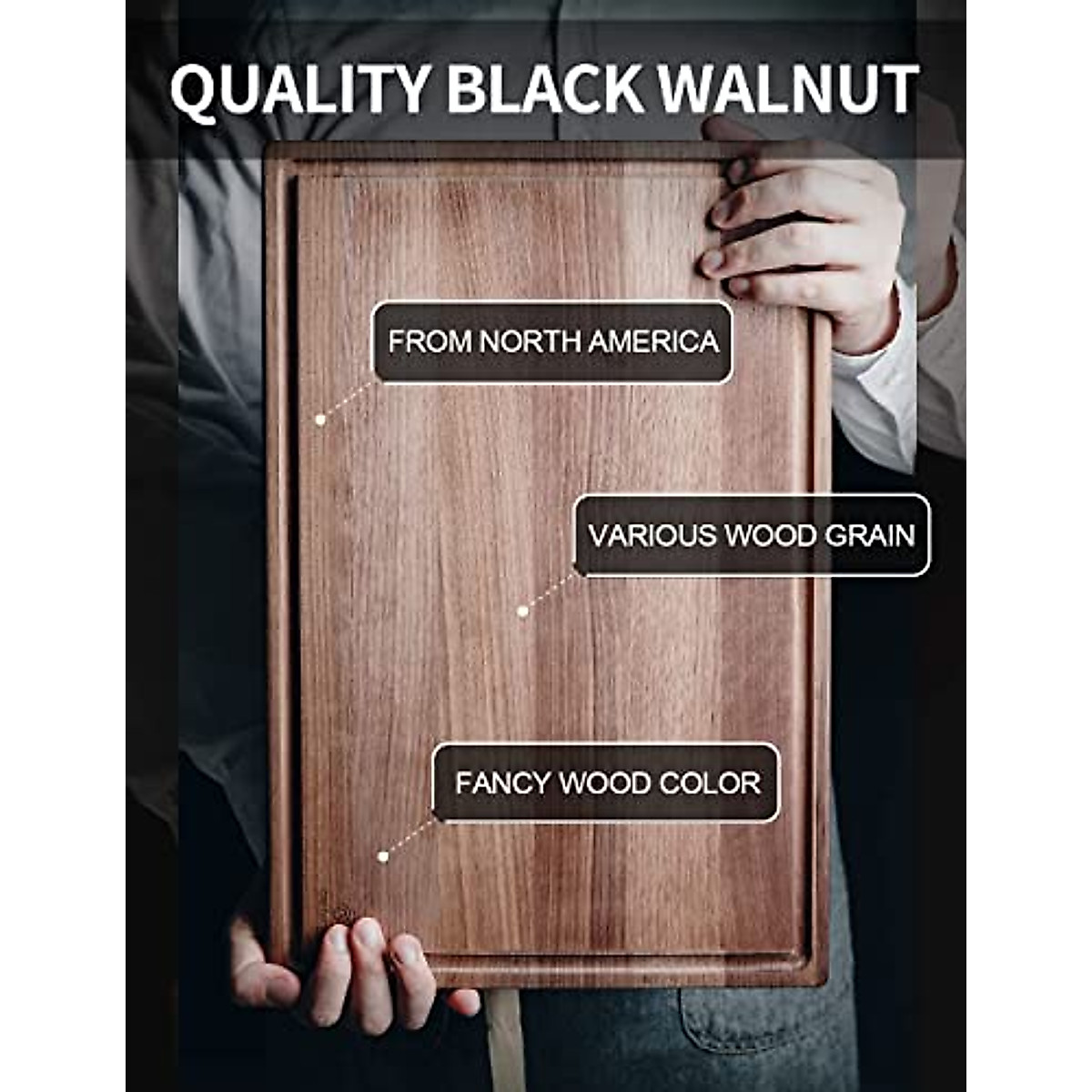 Befano Large Black Walnut Cutting Board for Kitchen, Reversible with Juice Groove, Charcuterie, Cheese Board, Serving Tray, Chopping Board for Meat, Bread(Gift Box Included)18x12 Inches