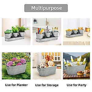 Oval Ice Bucket with 3 Serve Buckets Set-Condiments, Nuts, Ice Cream, Snacks, Galvanized Metal Drink Cooler Beverage Tub, Chill Wine & Beer, 2.4 for Home Parties Gallons, Galvanized