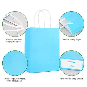 25pcs Paper Bags with Handles. Small Gift Bags Party Favor Bags Goodie Bags Shopping Bags. Light Blue Gift Bags with Handles Bulk for Birthday Wedding Retail Business Festivals Arts DIY Crafts