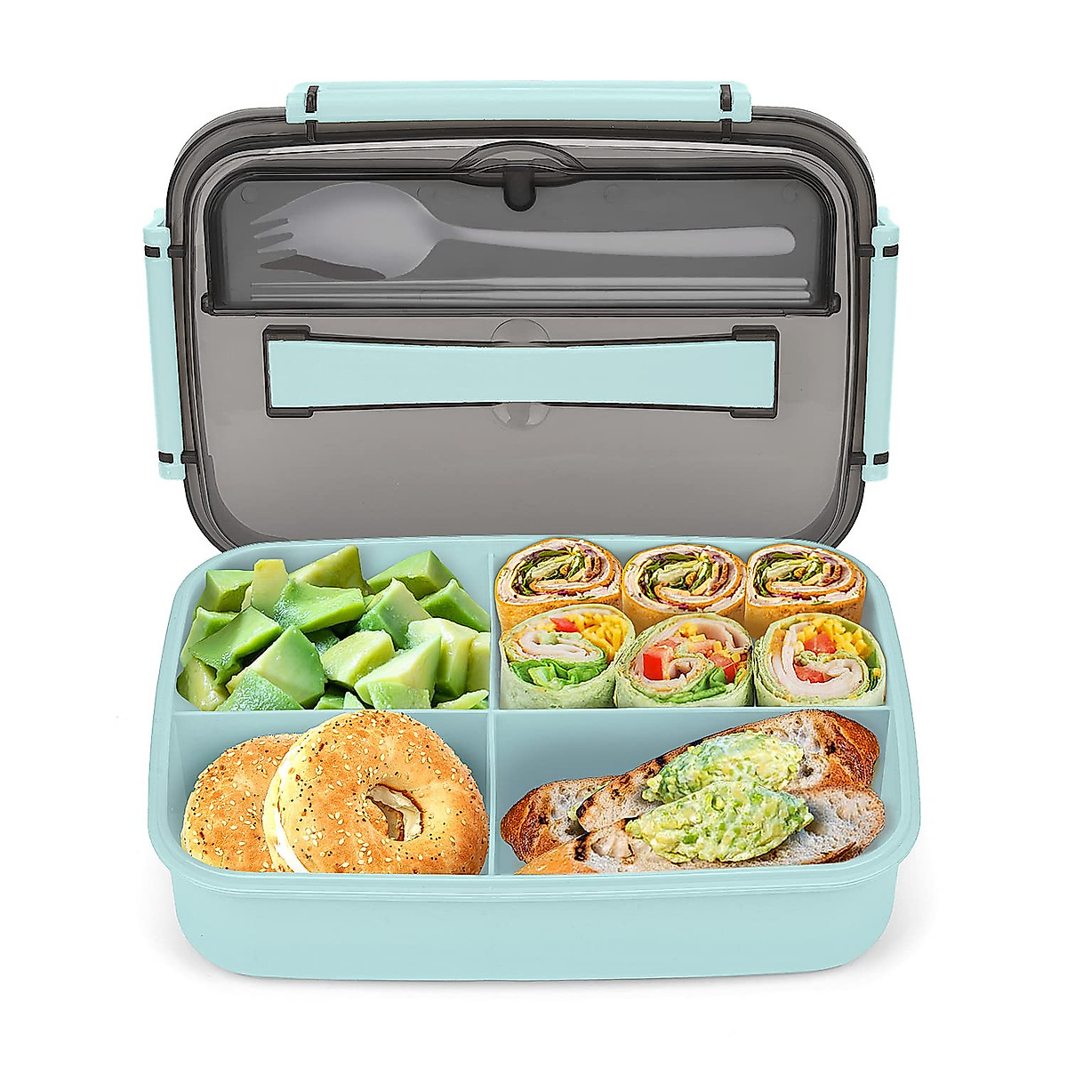 Sunhanny Bento Box Adult Lunch Box, Bento Lunch Box Containers, 50-oz Bento Box for Kids with Compartments, Sauce Container, Chopsticks and Spork, Green