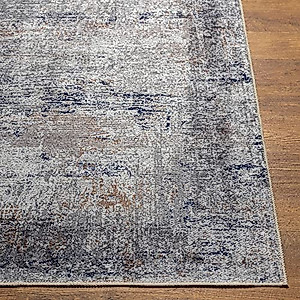 Mark&Day Washable Area Rugs, 7x9 What Cheer Traditional Dark Blue Area Rug, Blue Cream Gray Carpet for Living Room, Bedroom or Kitchen (6'7" x 9', Machine Washable)