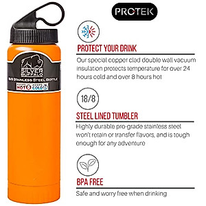 Silver Buffalo Double Walled Vacuum Insulated Stainless Steel Water Bottle, 20 Ounces, Orange