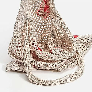 AIYUENCICI Crochet Tote Bag, Fairy Hobo Bag for Women Aesthetic Bag Y2k Purse Knitted Shoulder Bag for Girls Mesh Beach Bags (Beige)