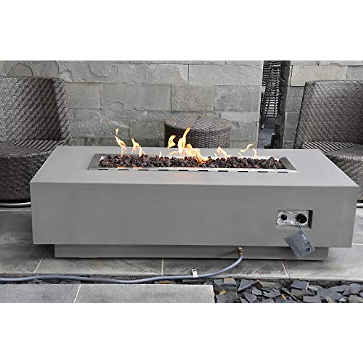 Elementi Granville Fire Table Cast Concrete Natural Gas Fire Table, Outdoor Fire Pit Fire Table/Patio Furniture, 45, BTU Auto-Ignition, Stainless Steel Burner, Lava Rock Included