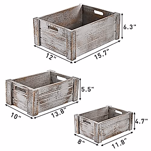 Hacaroa 3 Pack Wood Crates with Handles, Rustic Nesting Storage Container Box Decorative Wooden Basket Bins for Fruit, Vegetable, Home, Laundry, Farmhouse, 3 Sizes