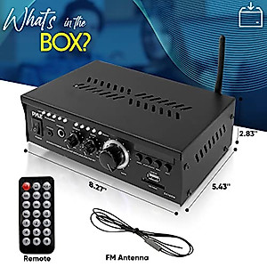 Pyle Bluetooth Mini Stereo Power Amplifier - 2x120W Dual Channel Sound Audio Receiver Entertainment w/Remote, for Amplified Speakers, CD DVD, MP3, Theater via 3.5mm RCA Input, Studio Use - PCAU48BT.5