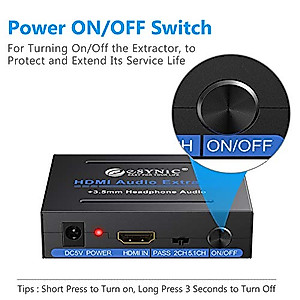 eSynic 4K HDMI Audio Extractor HDMI to HDMI + Optical TOSLINK SPDIF + Analog RCA L/R +3.5mm Jack Stereo Audio Video Splitter Converter with Power ON/Off Switch Support 4K Full HD1080p 3D