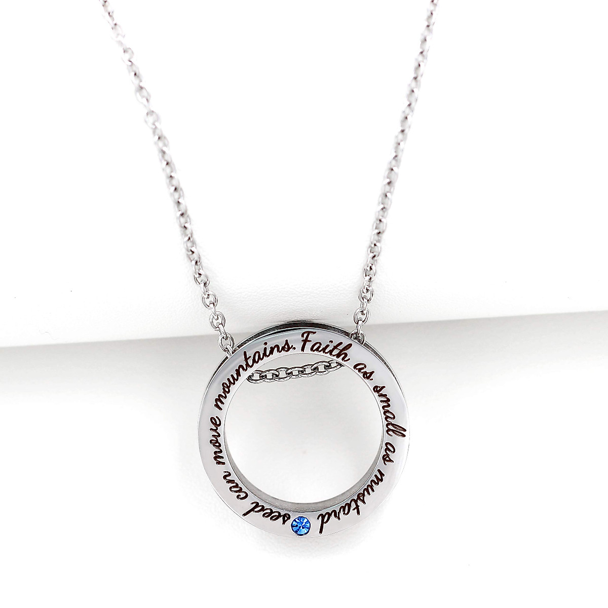 Uloveido Stainless Steel Circle Round Ring Necklace Christian Jewelry Engraved Faith As Small As A Mustard Seed Can Move Mountains Y958 (Heart Seed)