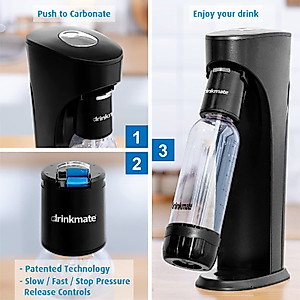 Drinkmate OmniFizz Sparkling Water and Soda Maker, Carbonates Any Drink, PARTY PACK - Includes two 60L CO2 Cylinders, three Carbonation Bottles, and two Fizz Infusers (Matte Black)