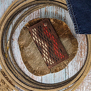 HOOEY Leather Men’s Western Rodeo Wallet (Laser Cut Aztec - Black/Red/Ivory)