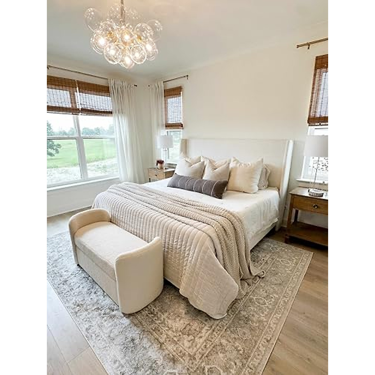 BoutiqueRugs Gael Farmhouse Area Rug - Machine Washable - Olive, Light Blue, Tan - 6'7" x 9'