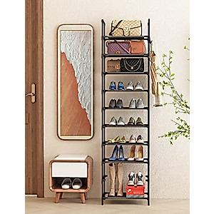 MCMACROS 10 Tiers Tall Free Standing Shoe Racks,Narrow Shoe Shelf Storage 20-24 Pairs Shoes, DIY assembly shoe rack layers,Space-Saving for Closet,Entryway,Anywhere.Black.