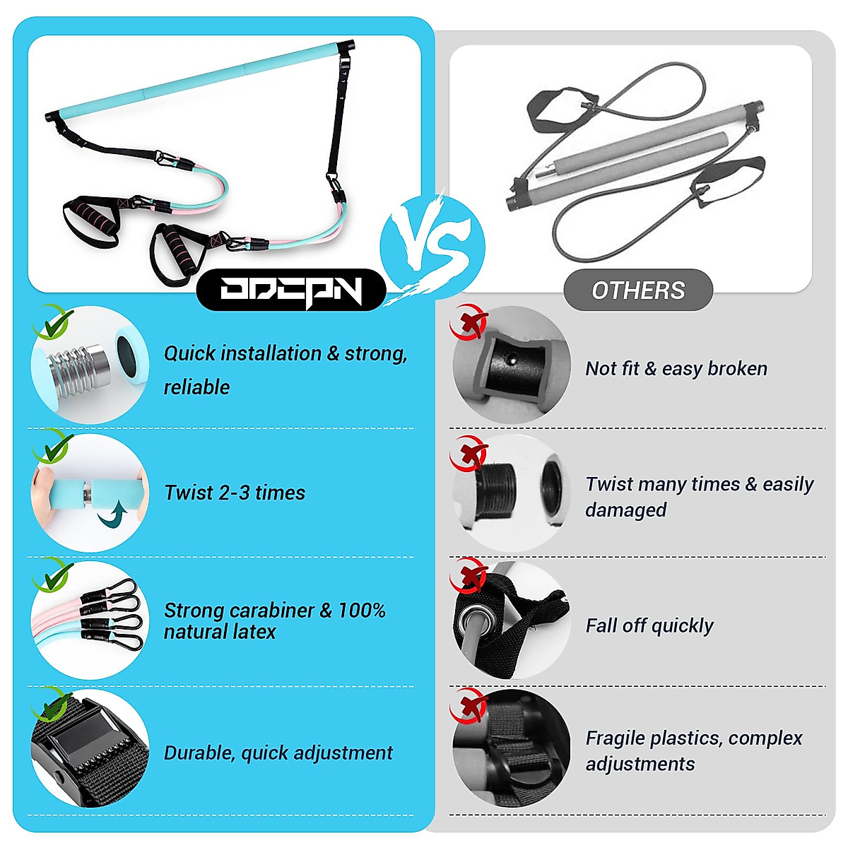 Pilates Bar Kit with Resistance Bands, Multifunctinal Exercise Bar with Resistance Bands for Pilates/Abs/Weight Loss, Portable Home Gym Pilates bar kit for Full Body Training Women - Blue